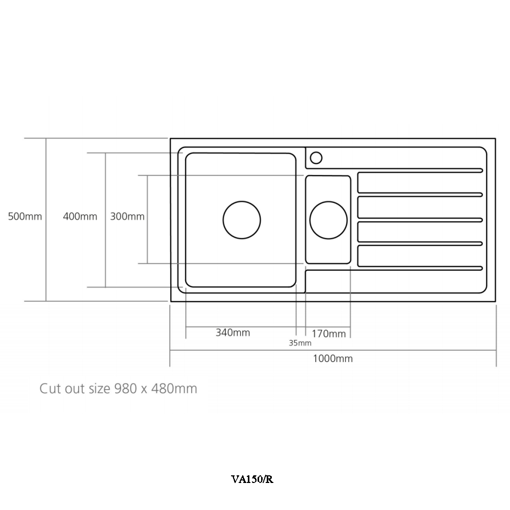 Caple VA150/R Vanga 150 1.5 Bowl Inset Sink Right Hand Drainer ...