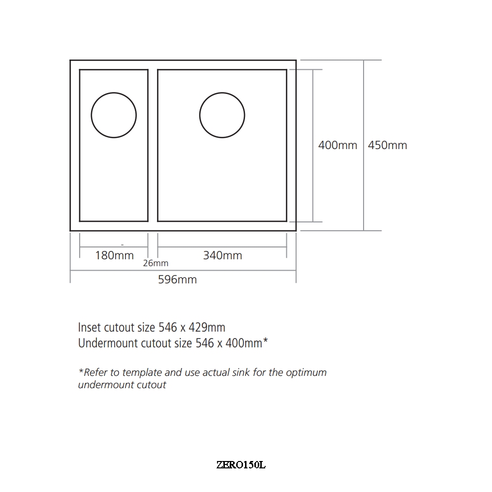 Caple ZERO150L Zero 150 1.5 Bowl Sink Left Hand Small Bowl - STAINLESS ...